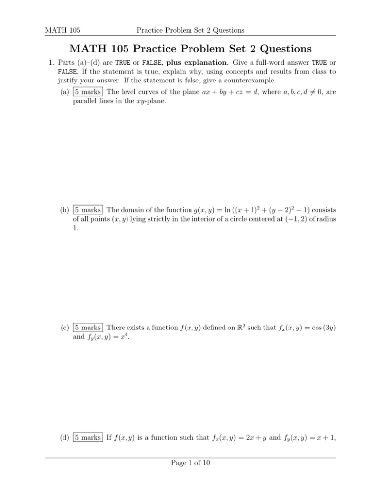 MATH 105 Practice Problem Set 2 Questions