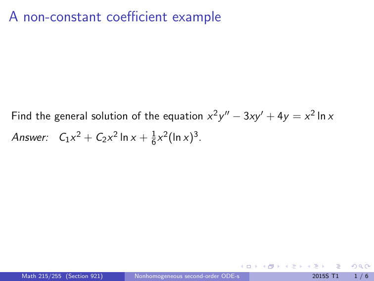 A Non constant Coefficient Example 3xy Y