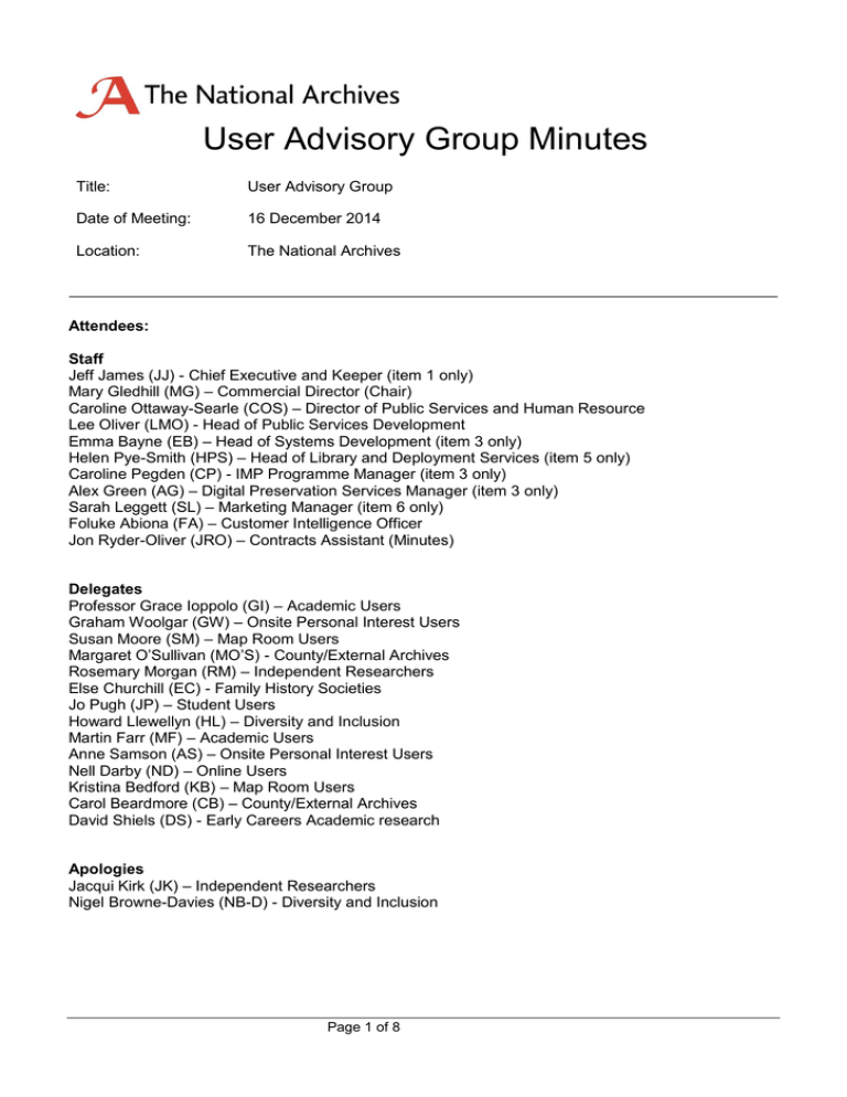 User Advisory Group Minutes
