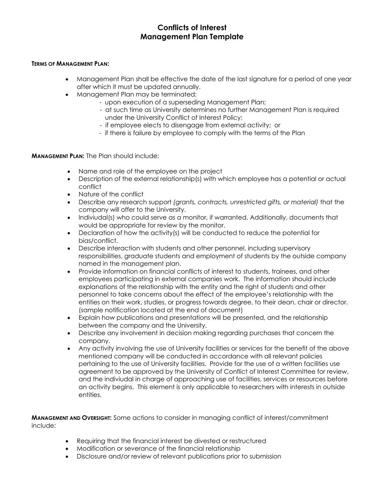 Conflicts Of Interest Management Plan Template