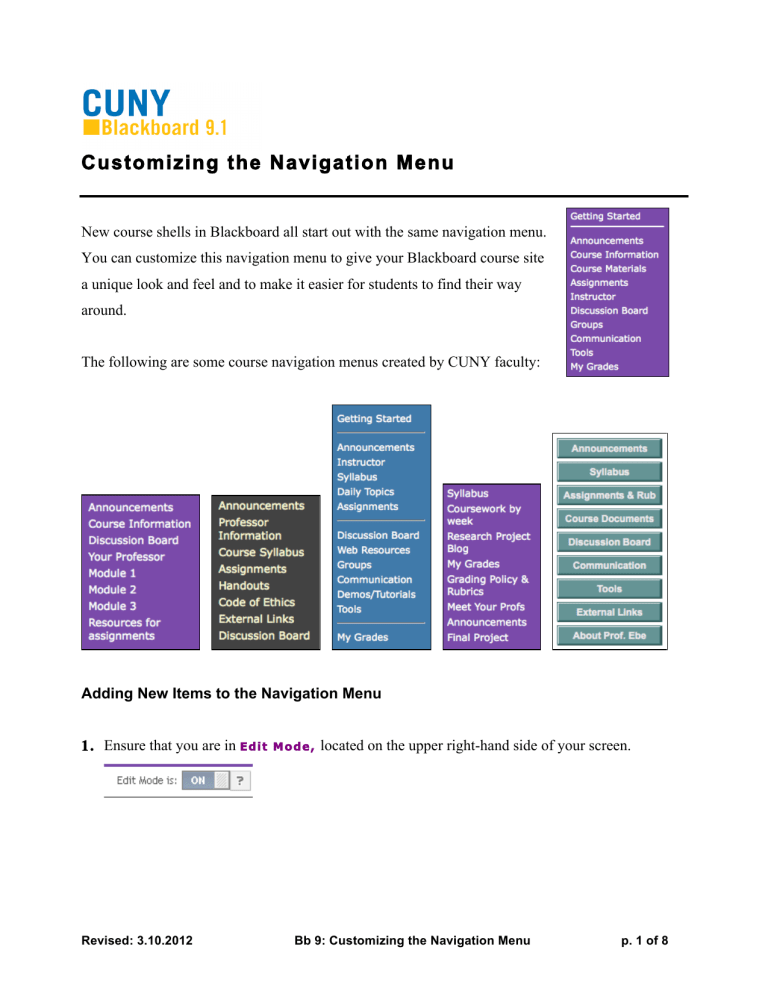 Customizing The Navigation Menu
