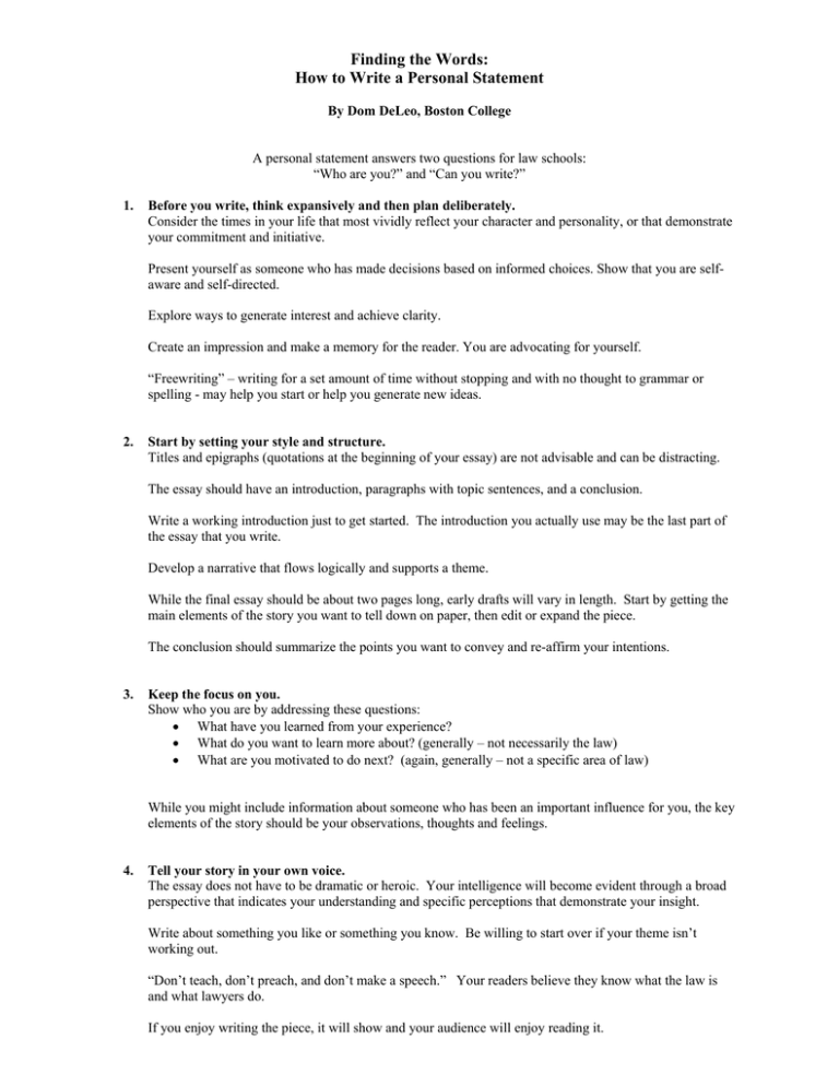 Finding The Words How To Write A Personal Statement Finding The Words How To Write A Personal Statement