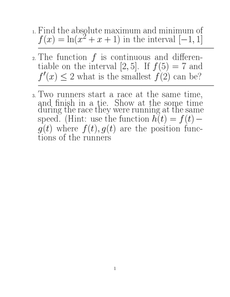 Find The Absolute Maximum And Minimum Of F x Ln x