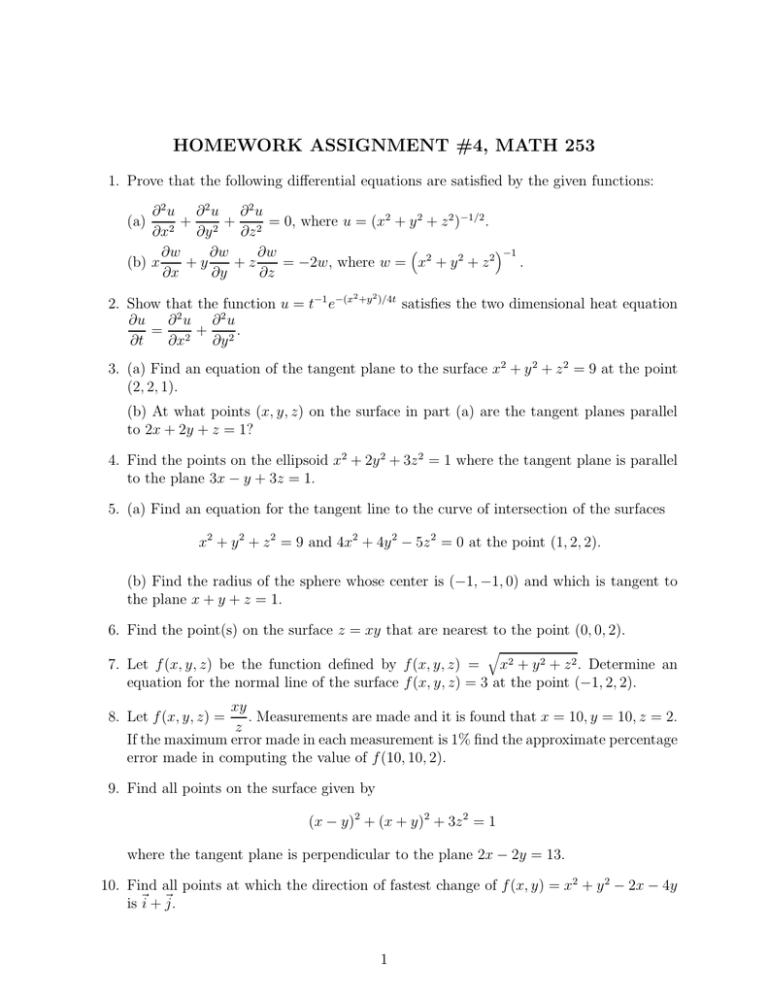 HOMEWORK ASSIGNMENT 4 MATH 253