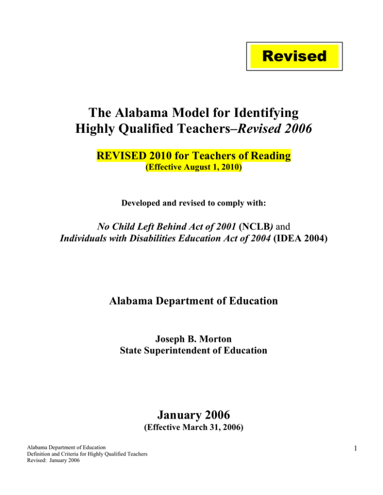 Revised The Alabama Model for Identifying Revised 2006