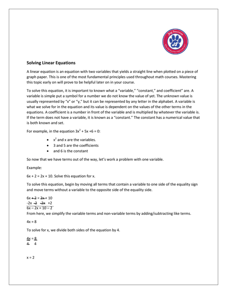 Solving Simple Linear Equations Worksheet Doc Tessshebaylo