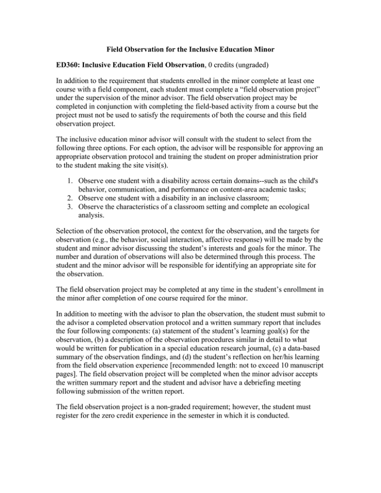 Field Observation for the Inclusive Education Minor