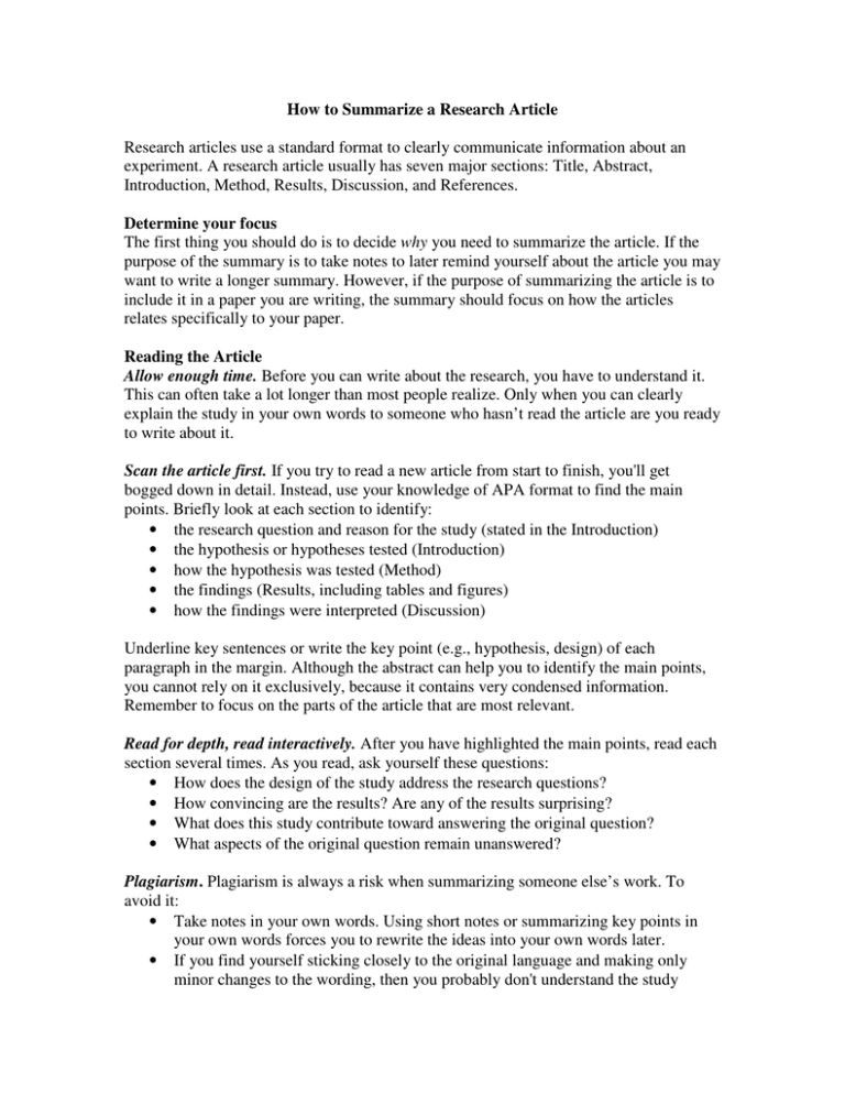 How To Summarize A Research Article