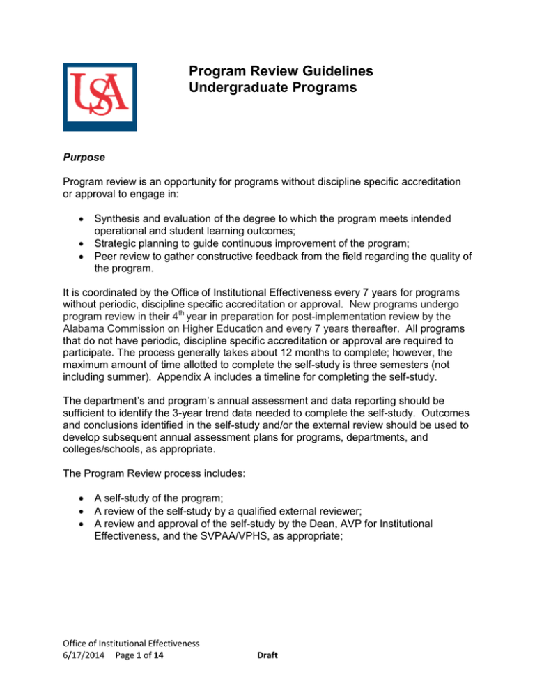 Program Review Guidelines Undergraduate Programs Program Review Guidelines Undergraduate Programs