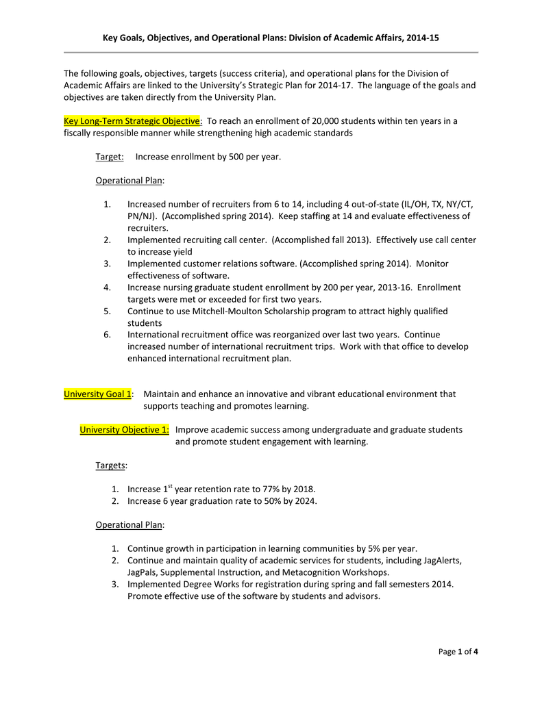 Key Goals Objectives And Operational Plans Division Of Academic Key Goals Objectives And Operational Plans Division Of Academic