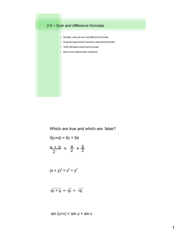 2 4 Sum And Difference Formulas