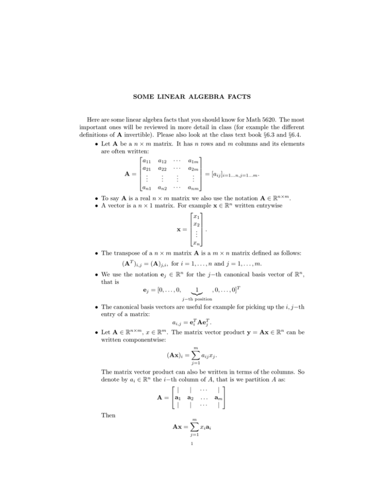SOME LINEAR ALGEBRA FACTS SOME LINEAR ALGEBRA FACTS