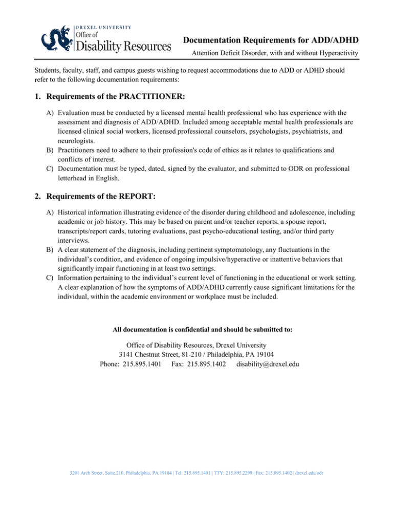 Documentation Requirements For ADD ADHD