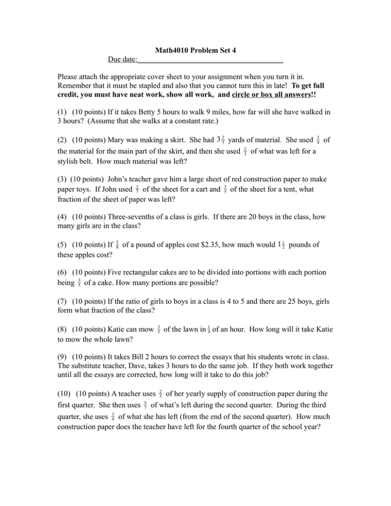 Math4010 Problem Set 4 Due Date 