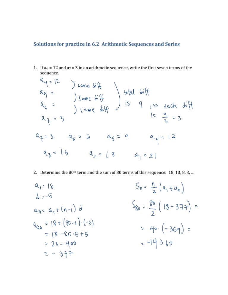 Solutions For Practice In 6 2 Arithmetic Sequences And Series