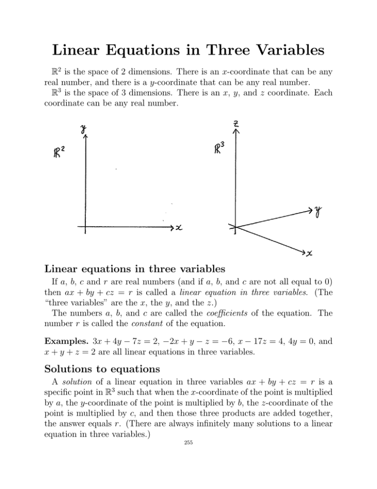 Linear Equations In Three Variables