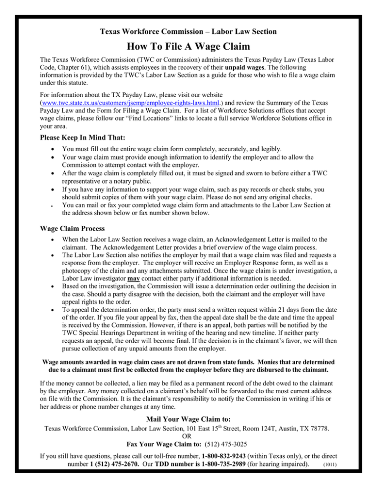 How To File A Wage Claim