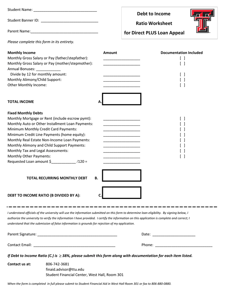 Debt To Income Ratio Worksheet