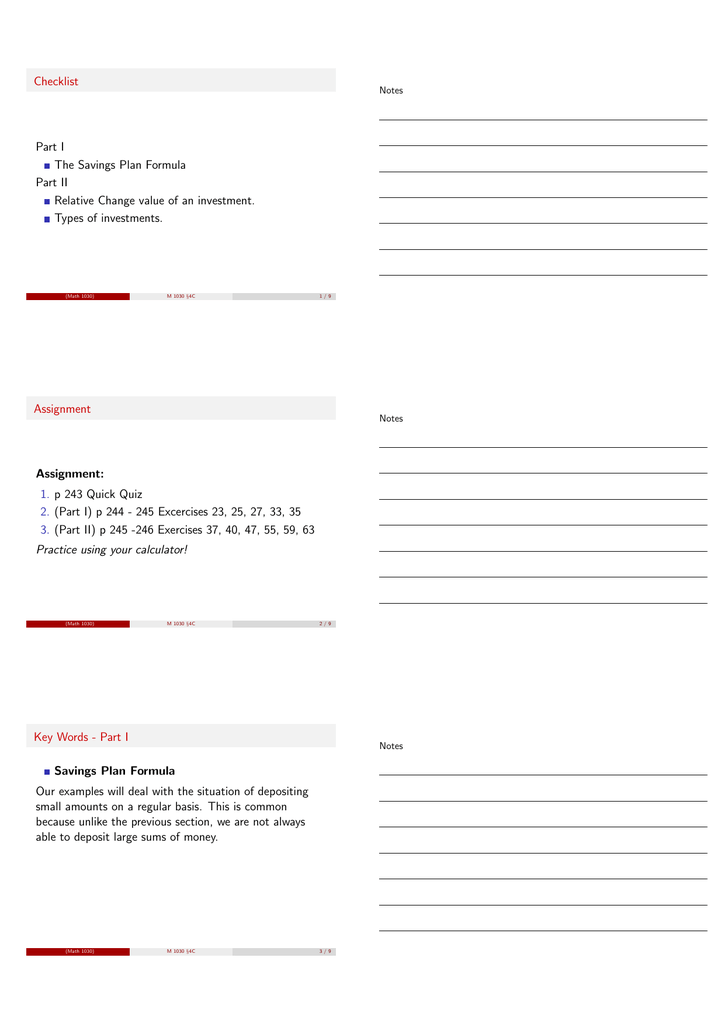 Checklist Assignment Part I The Savings Plan Formula Checklist Assignment Part I The Savings Plan Formula