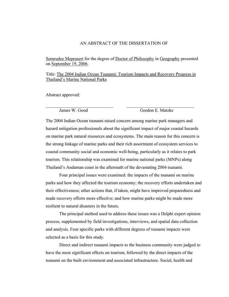 AN ABSTRACT OF THE DISSERTATION OF