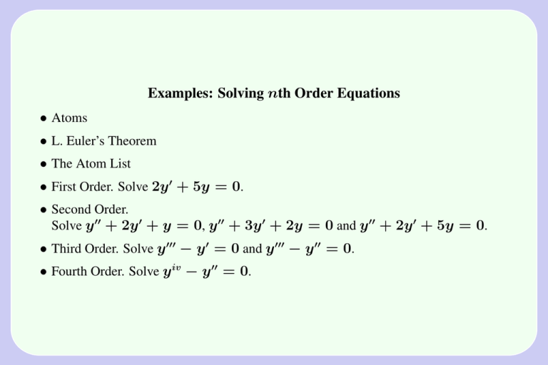 Examples Solving Nth Order Equations 2y 5y 0