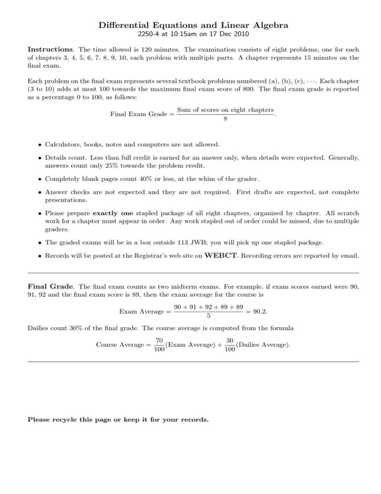 Differential Equations And Linear Algebra Instructions