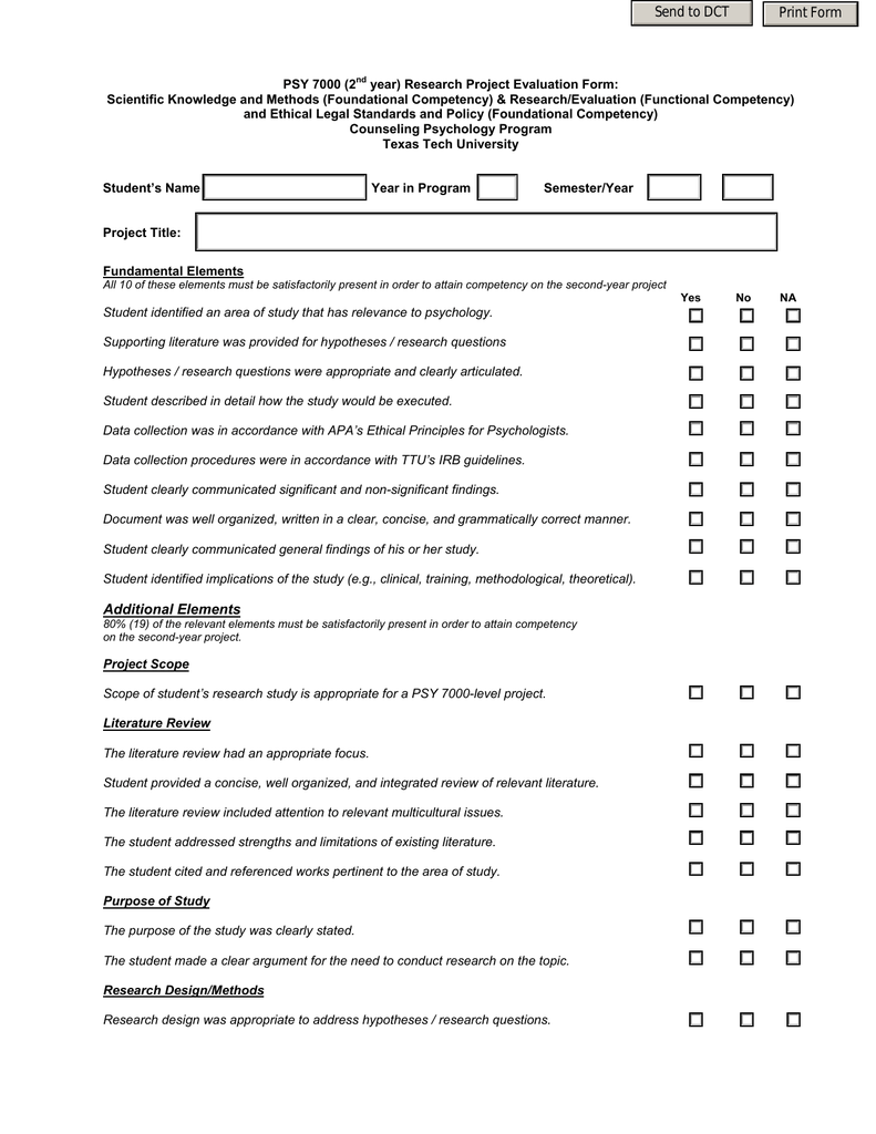 PSY 7000 2 Year Research Project Evaluation Form 