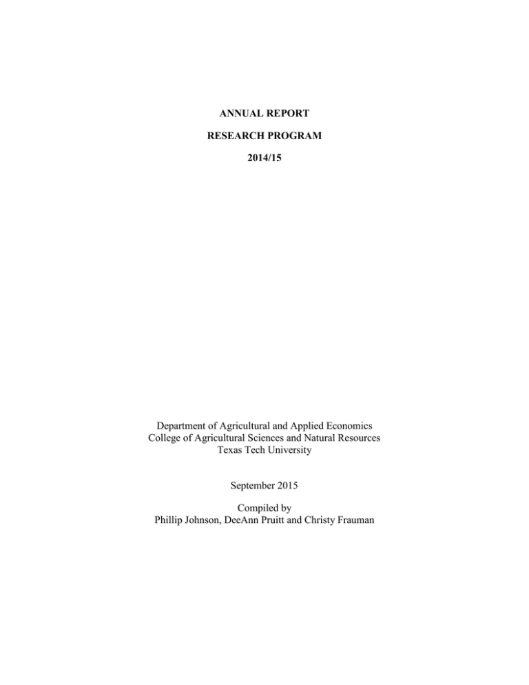 ANNUAL REPORT RESEARCH PROGRAM 2014 15