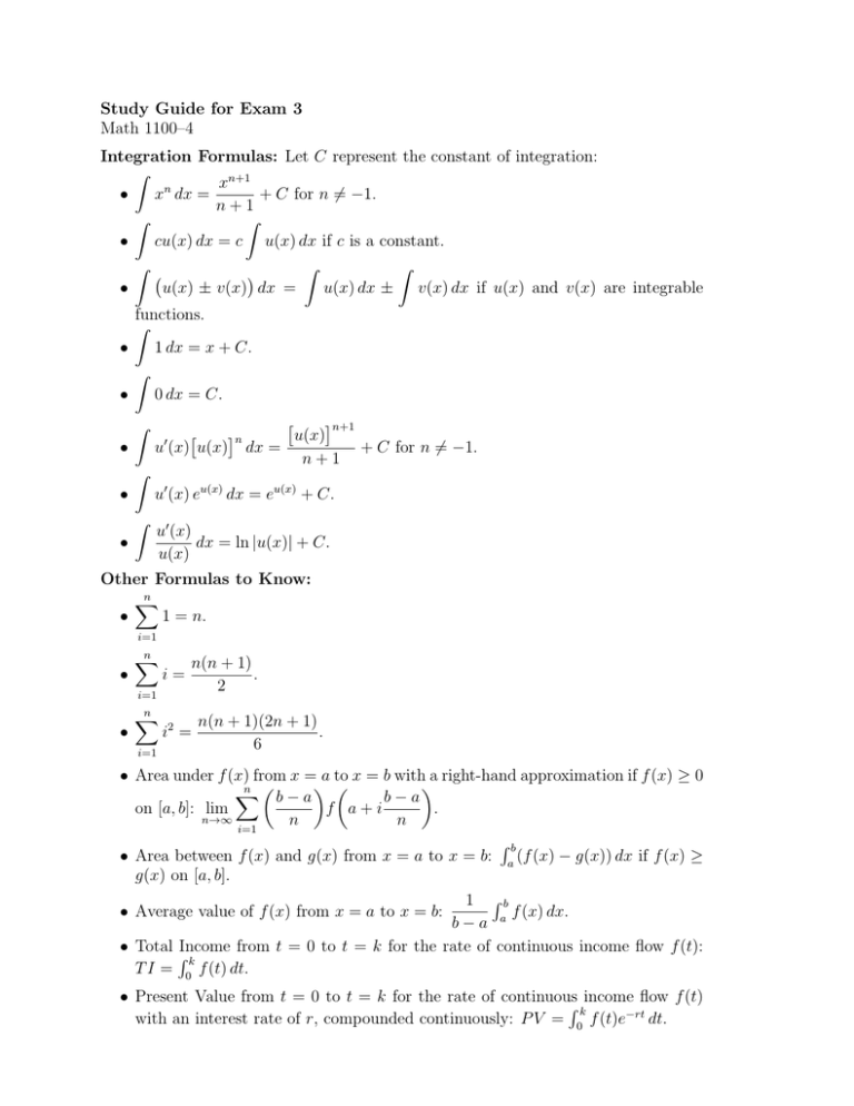 Study Guide For Exam 3 Math 1100 4 Z Study Guide For Exam 3 Math 1100 4 Z