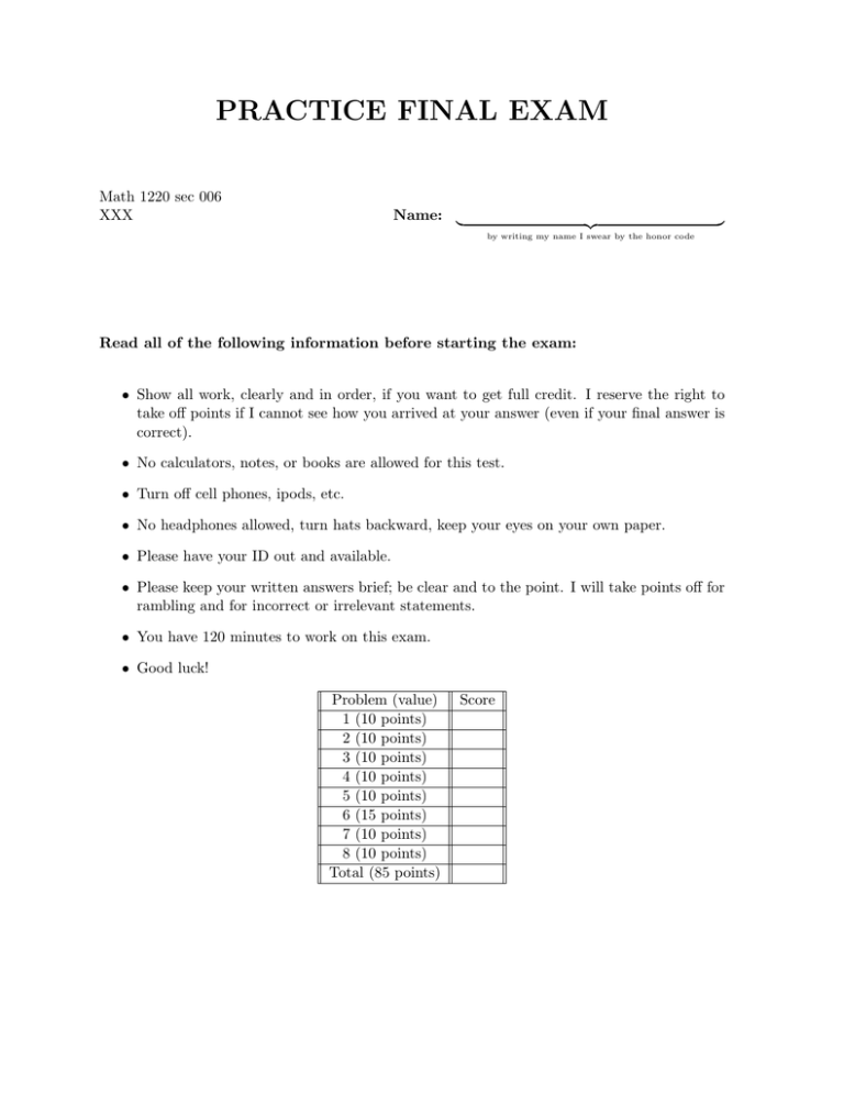 PRACTICE FINAL EXAM PRACTICE FINAL EXAM