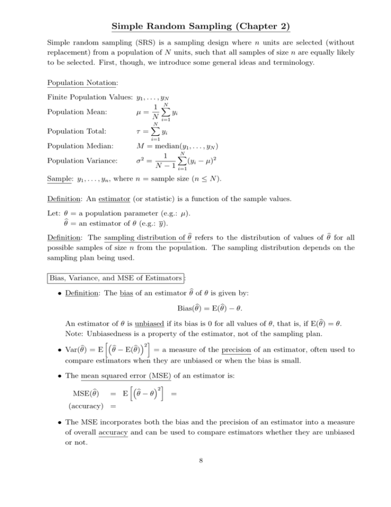 Simple Random Sampling Chapter 2 