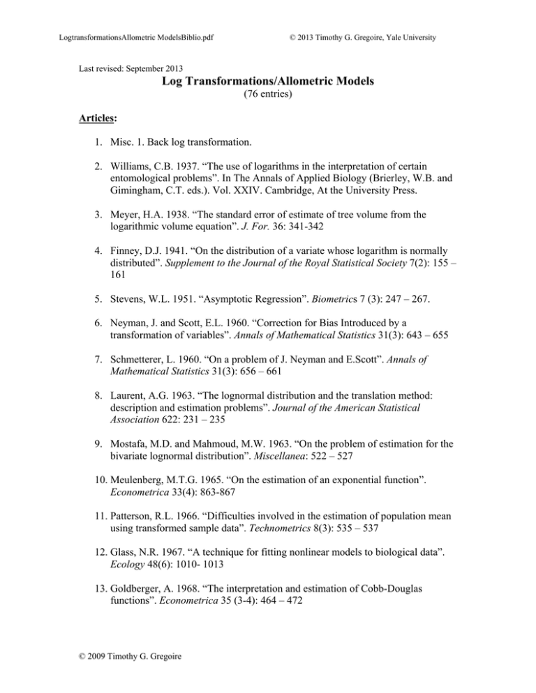 Log Transformations Allometric Models