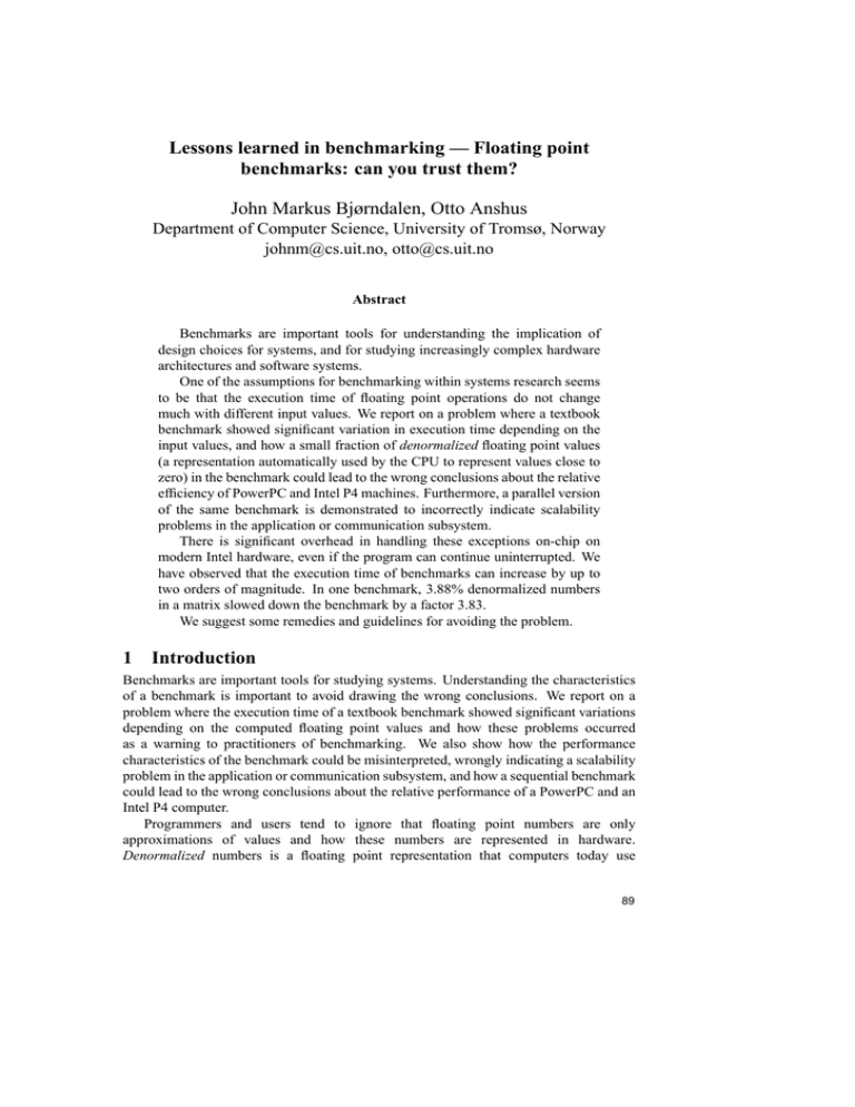 Lessons Learned In Benchmarking Floating Point