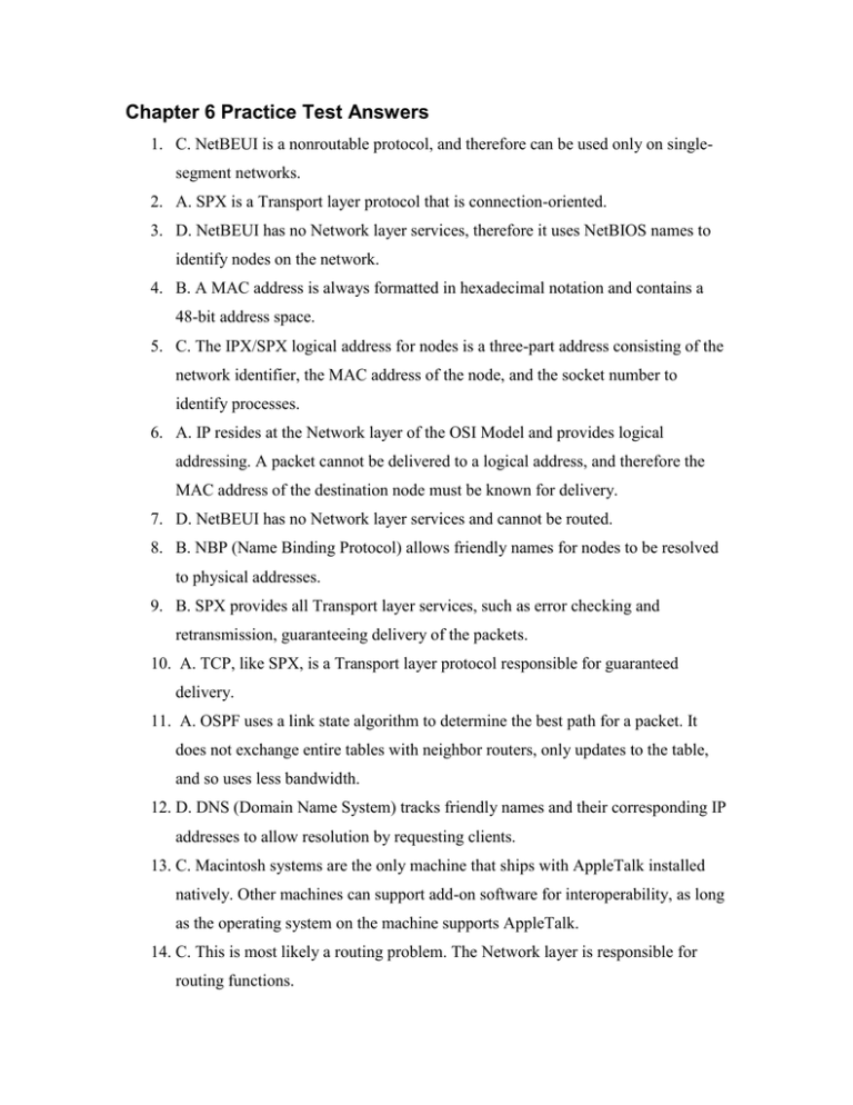 Chapter 6 Practice Test Answers Chapter 6 Practice Test Answers
