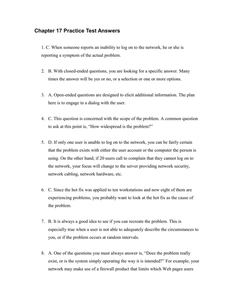 Chapter 17 Practice Test Answers