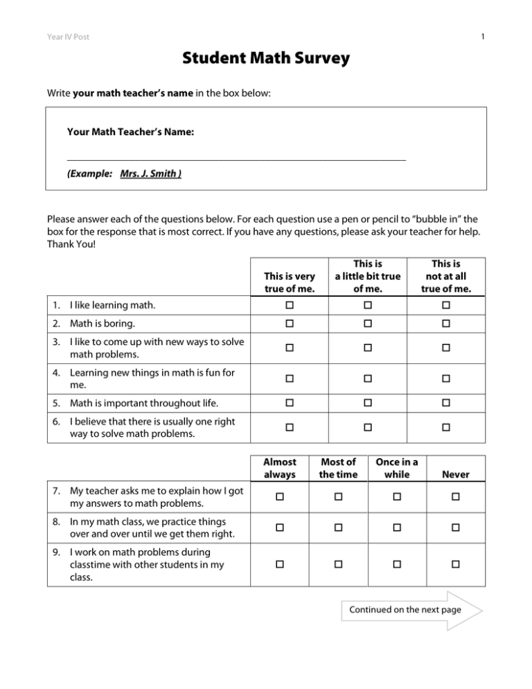 Student Math Survey Student Math Survey