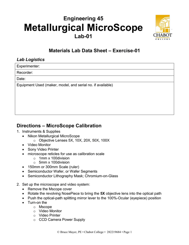 Metallurgical MicroScope Engineering 45 Lab-01 – Exercise-01