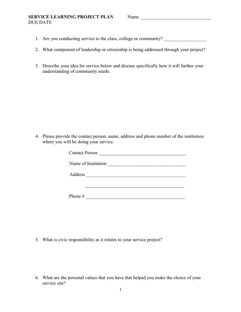Name DUE DATE