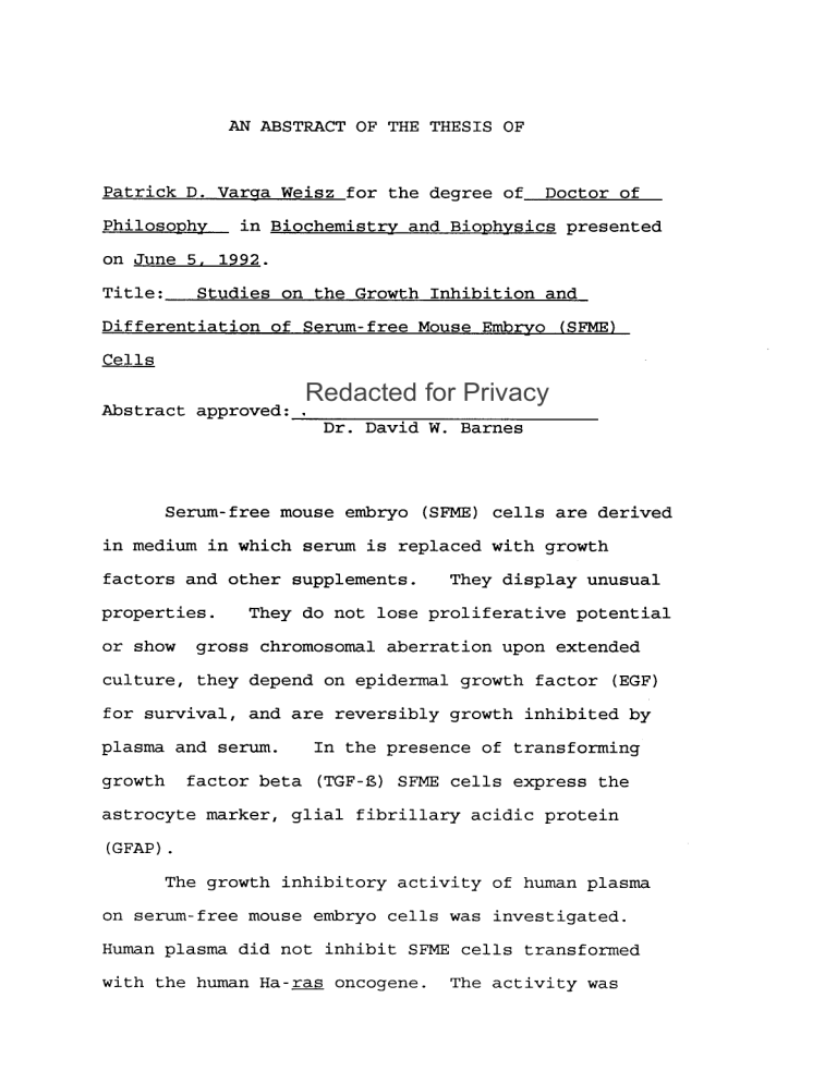 AN ABSTRACT OF THE THESIS OF Doctor Of