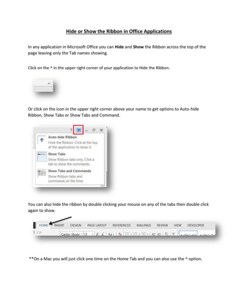 Hide Or Show The Ribbon In Office Applications
