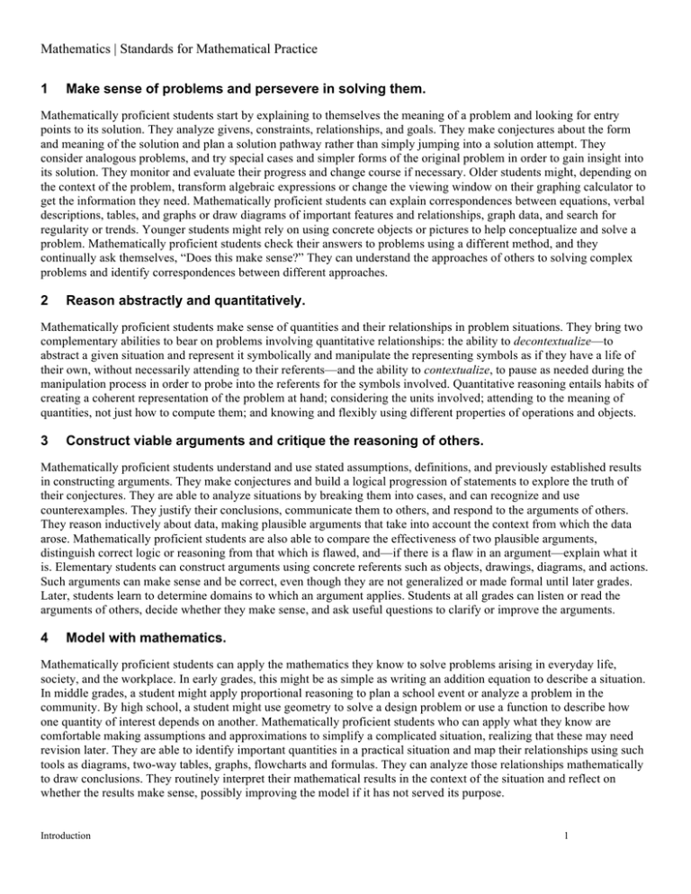Mathematics Standards For Mathematical Practice