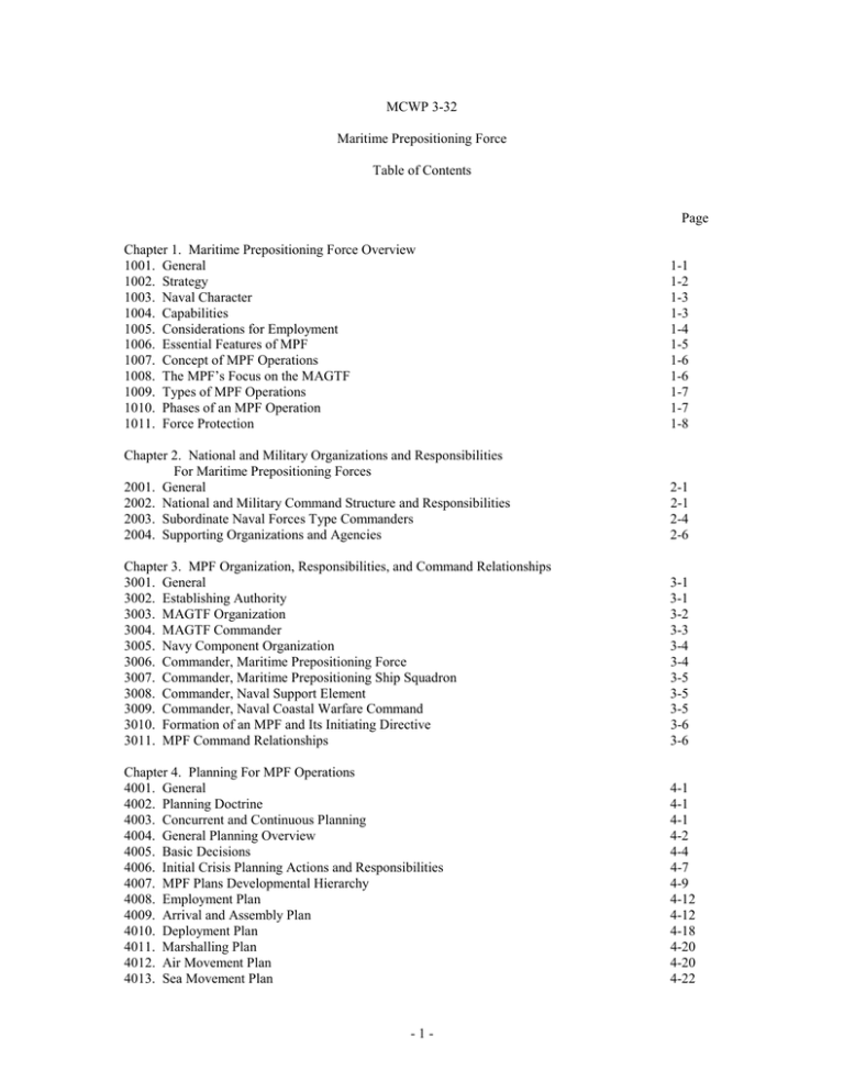 MCWP 3-32 Maritime Prepositioning Force Table of Contents