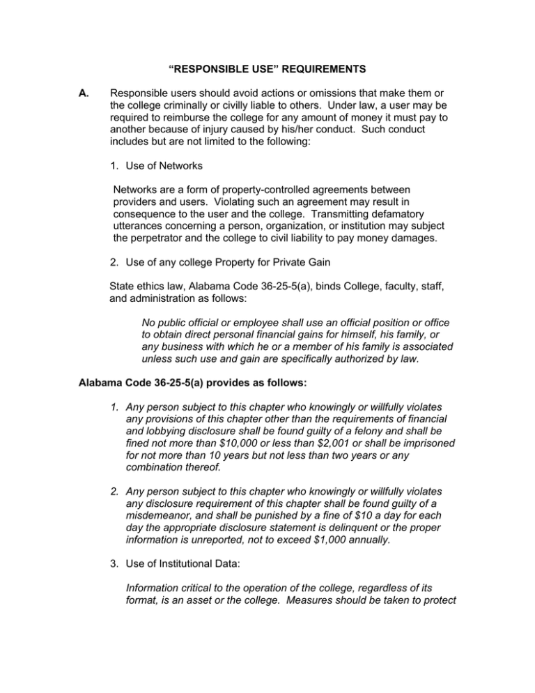 RESPONSIBLE USE REQUIREMENTS A RESPONSIBLE USE REQUIREMENTS A