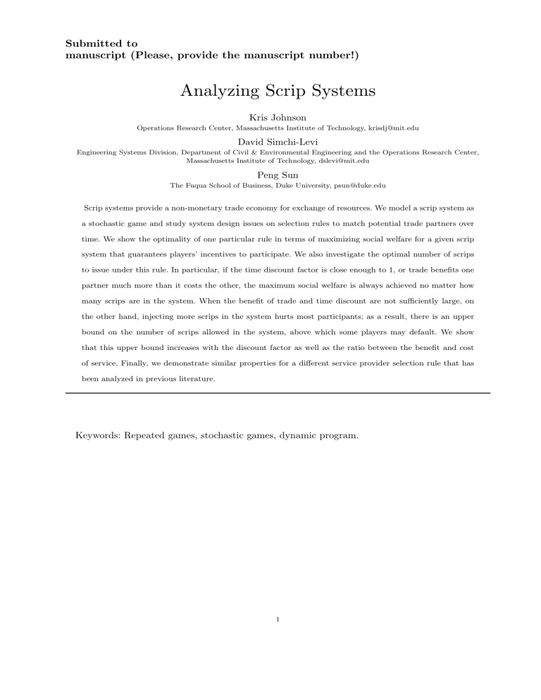 Analyzing Scrip Systems Submitted to manuscript (Please, provide the ...