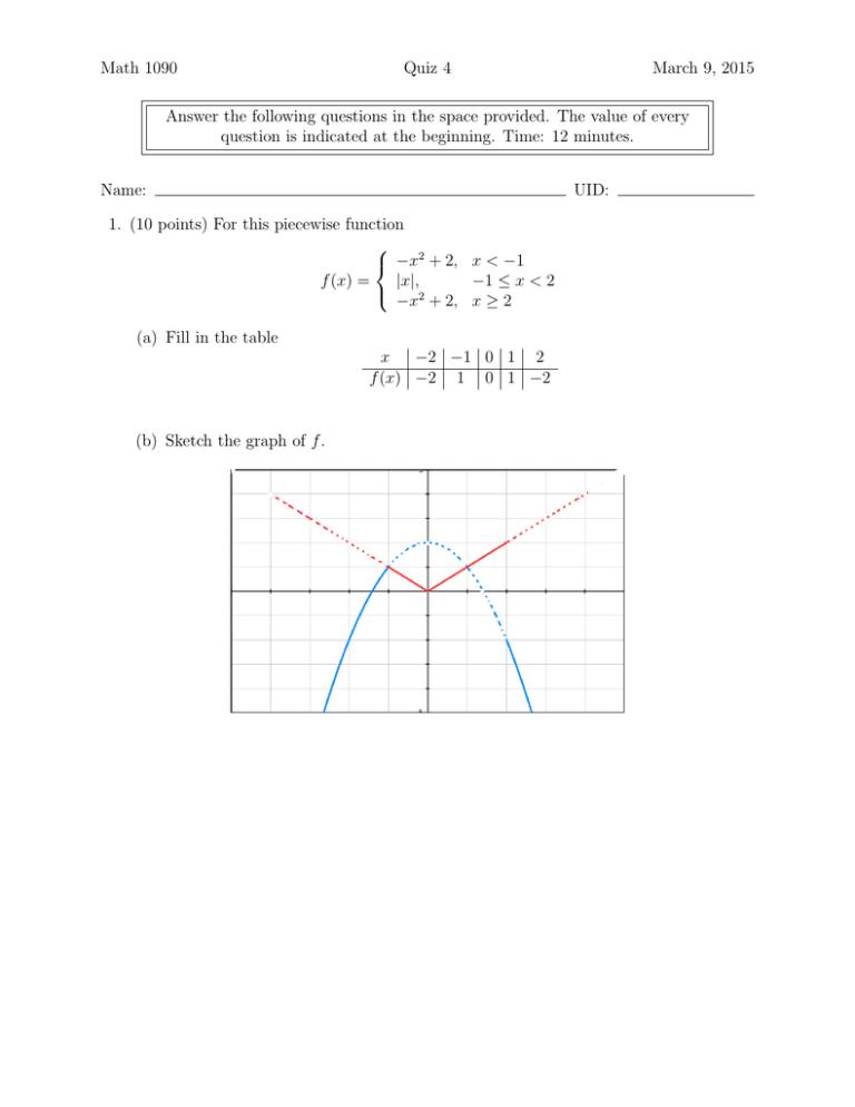 Math 1090 Quiz 4 March 9 2015