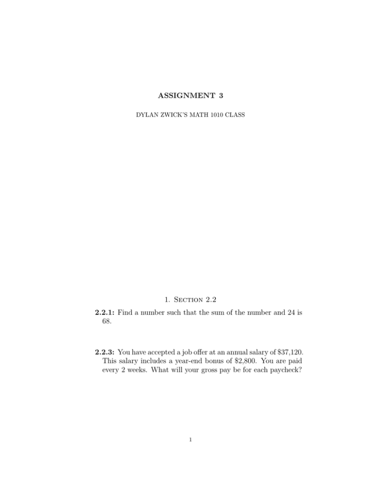 ASSIGNMENT 3 1 Section 2 2 2 2 1 