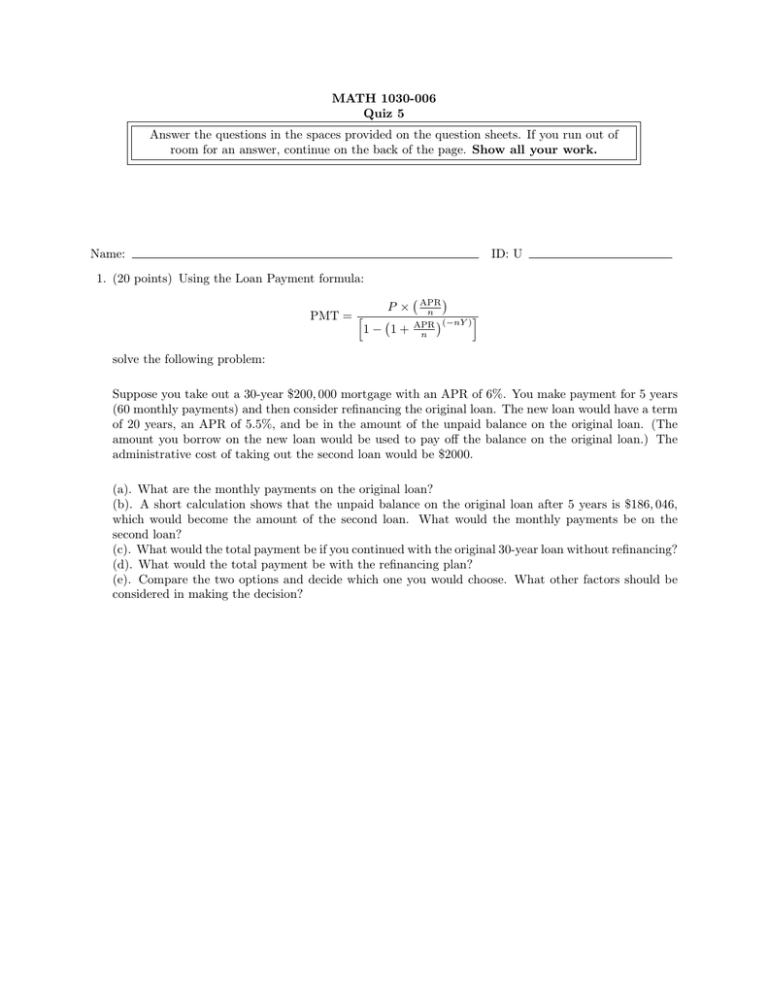 MATH 1030 006 Quiz 5