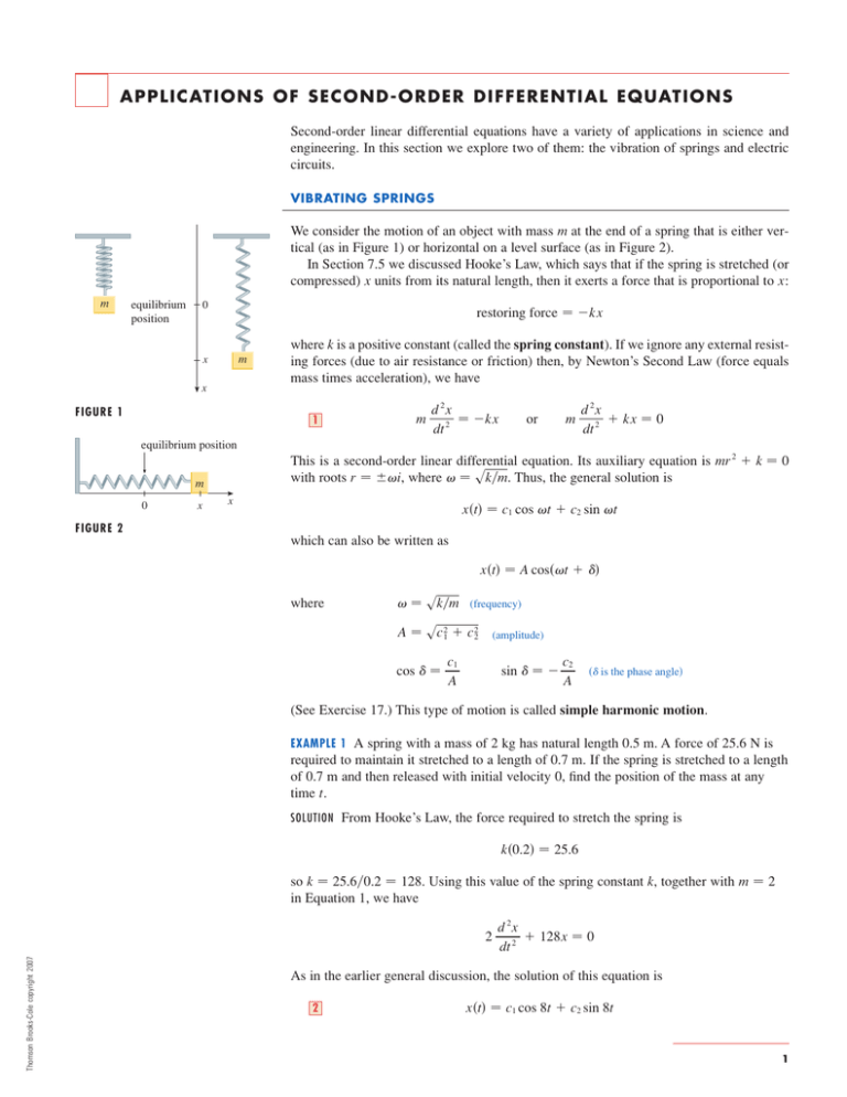 APPLICATIONS OF SECOND ORDER DIFFERENTIAL EQUATIONS