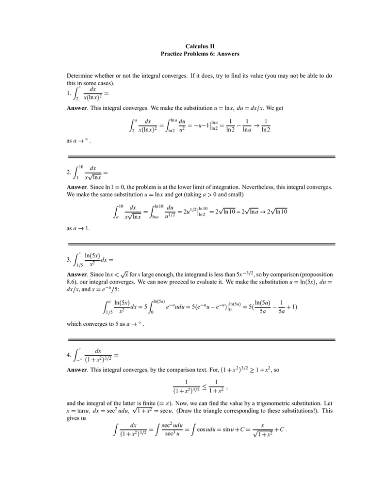 Calculus II Practice Problems 6 Answers Calculus II Practice Problems 6 Answers