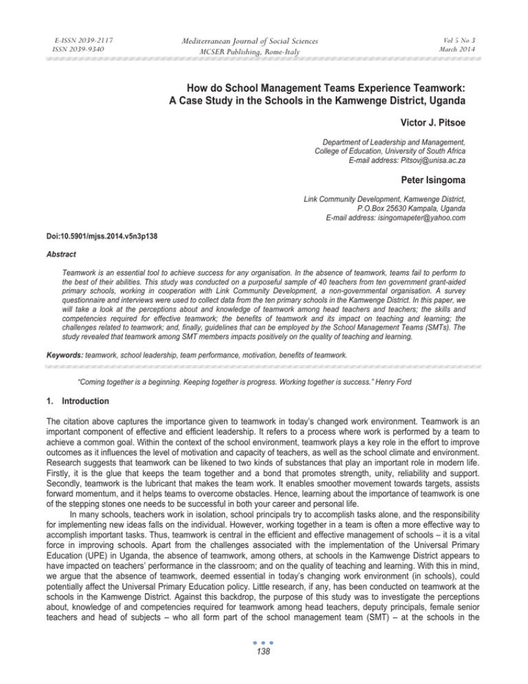 Teamwork in Ugandan Schools: A Case Study